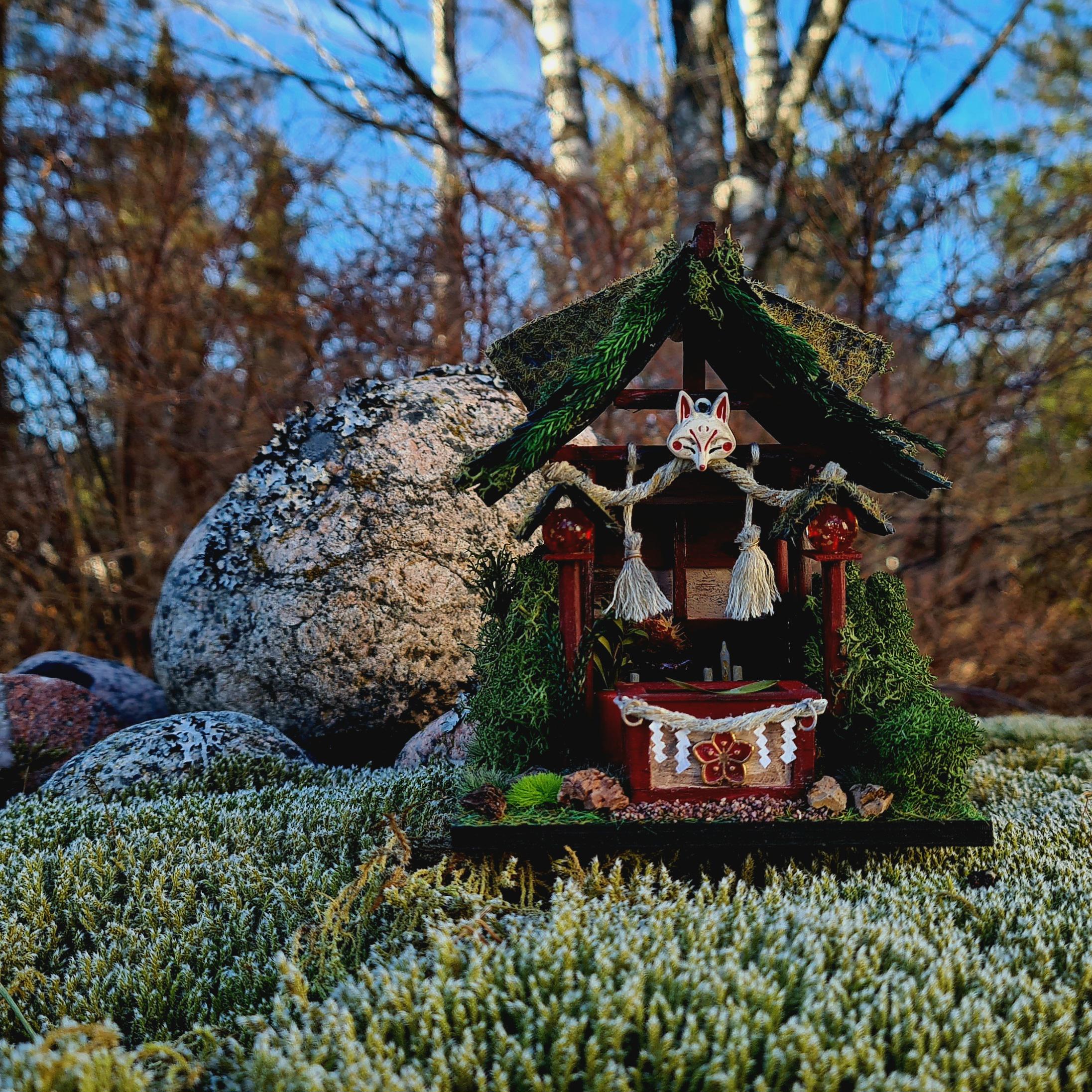 Japanese Handmade Miniature Shrine Diorama | Kitsune Mask | Woodland ...