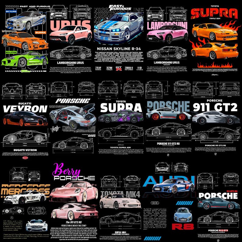 Car Designs Mega Pack: 1500+ PNG Files for DTF, Sublimation (digital ...