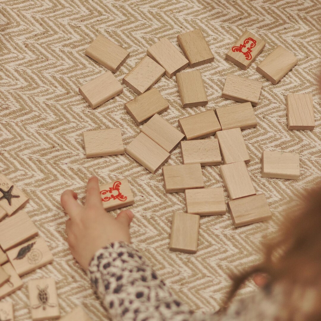 Mahjong Wooden Matching Game Animal Blocks Sorting Montessori Inspired ...