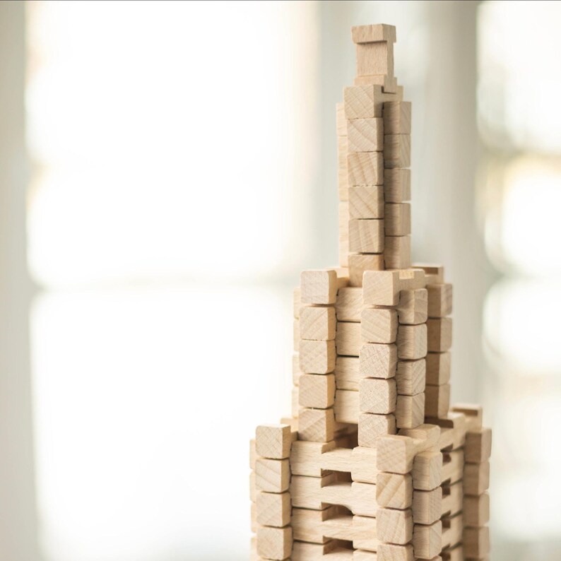 Wooden Building Tower Blocks Brain Training Rustic Constructor Stacking ...