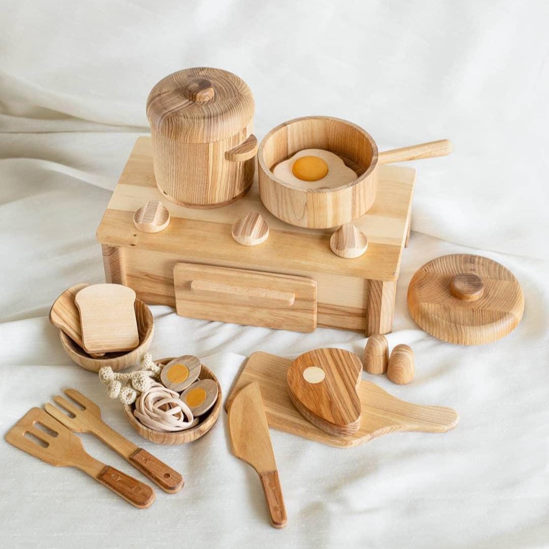 Montessori Wooden Kitchen Set: Pretend Play Cooking Toys for Toddlers ...