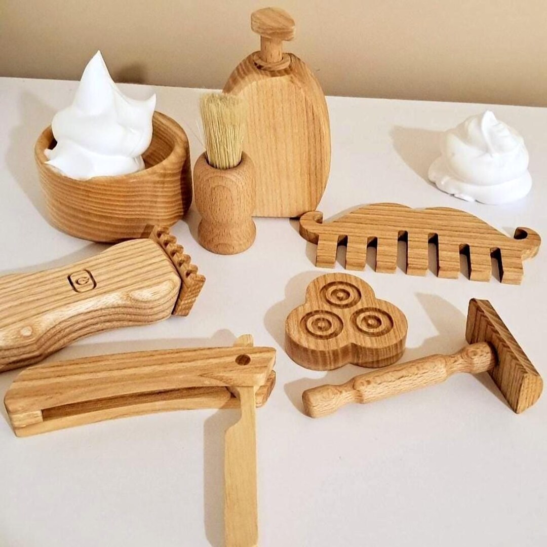 Barbershop Toys Set Wooden Shaving Set Pretend Play Role Play ...