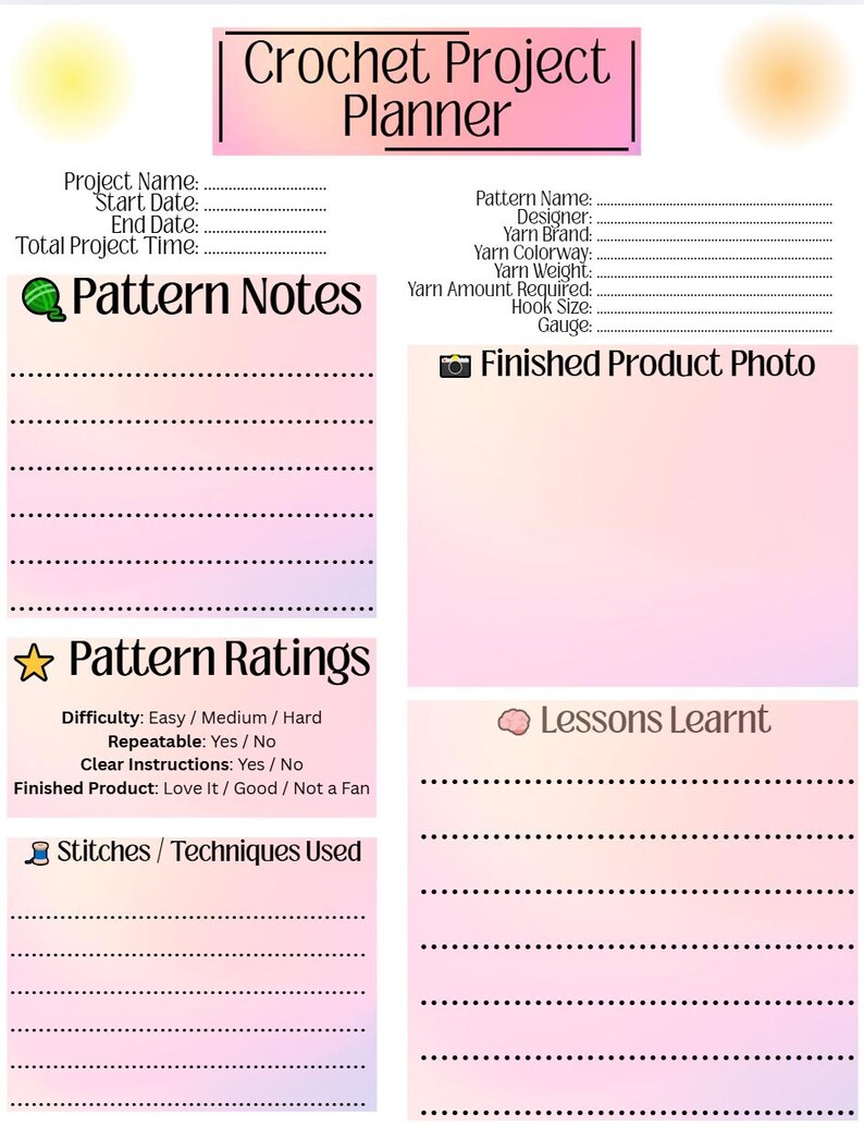 Crochet Project Planner PDF – Printable Journal Page – Yarn Tracker ...