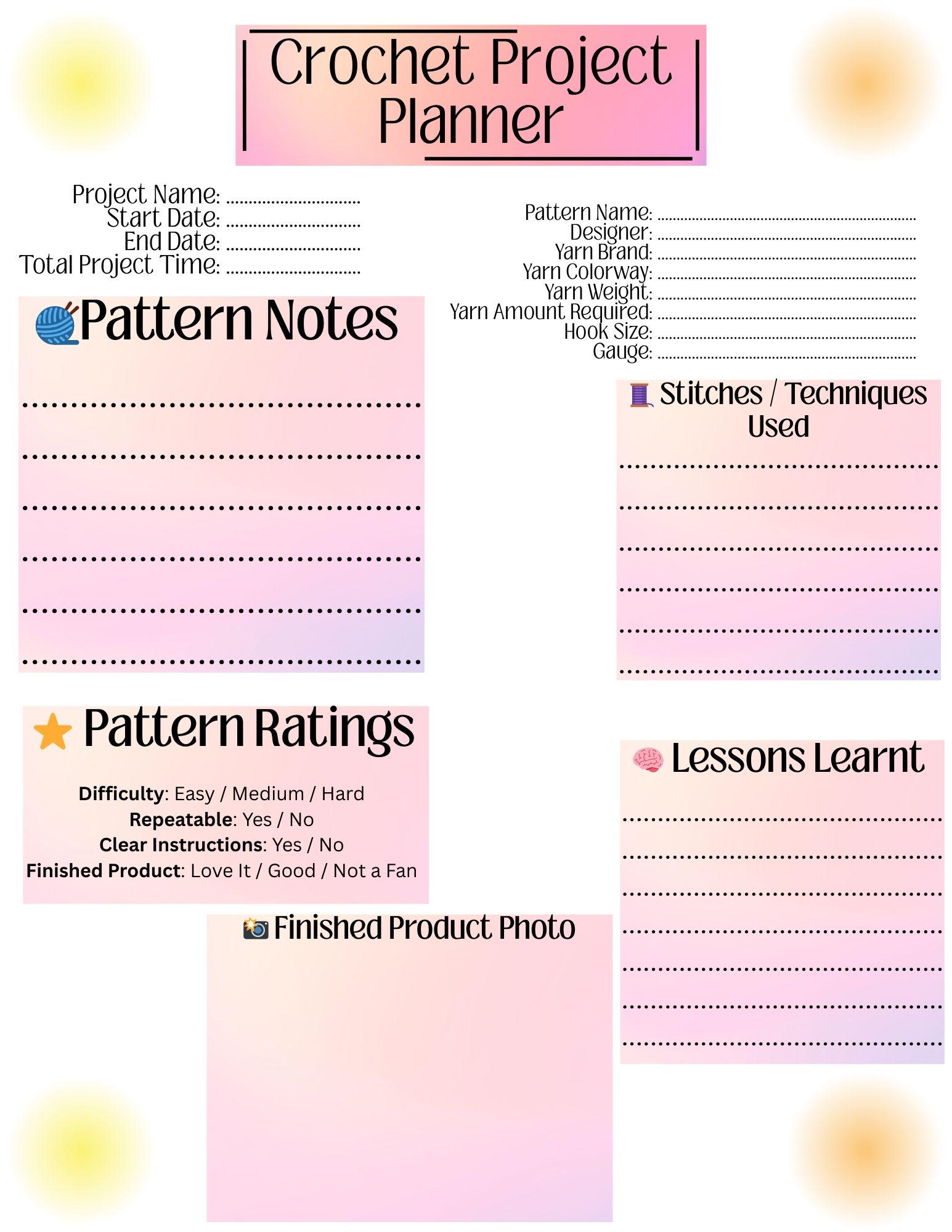 Printable Crochet Project Planner + Row Counter | Pastel Yarn Journal ...