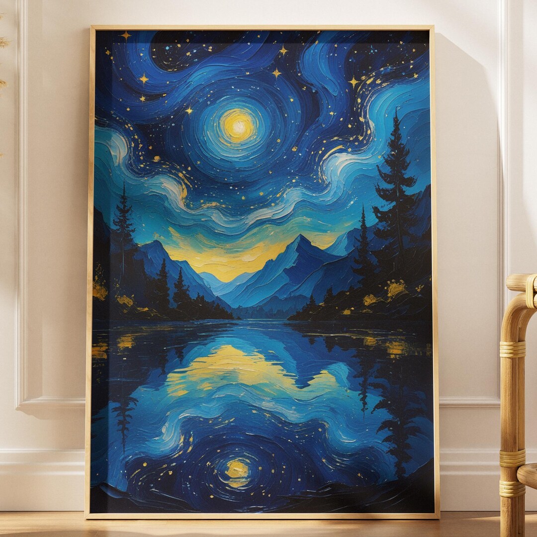 Mystical Starry Night Landscape Poster: Van Gogh Inspired Art Print ...