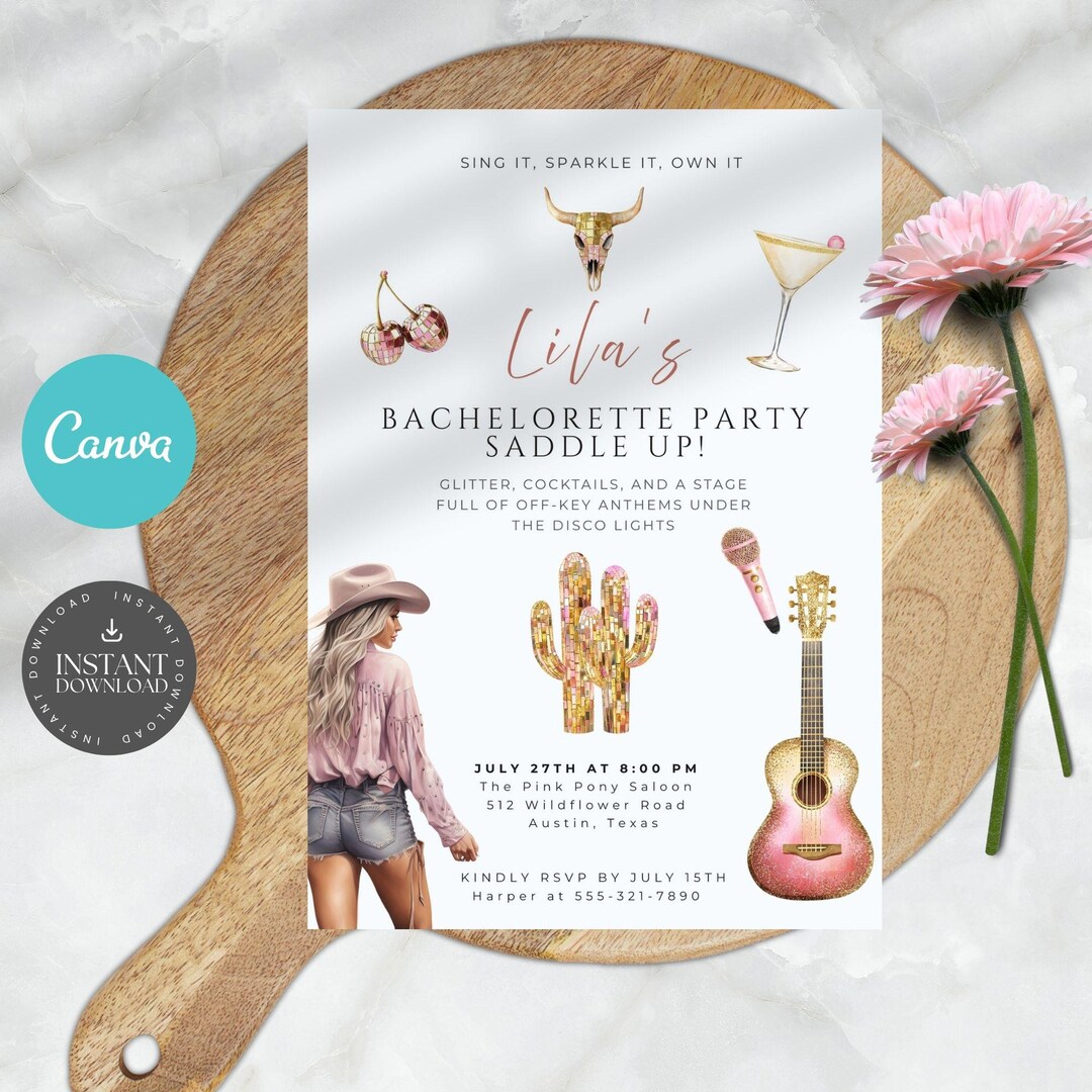 Cowgirl Bachelorette Invite Template Digital Canva Editable Cowgirl ...