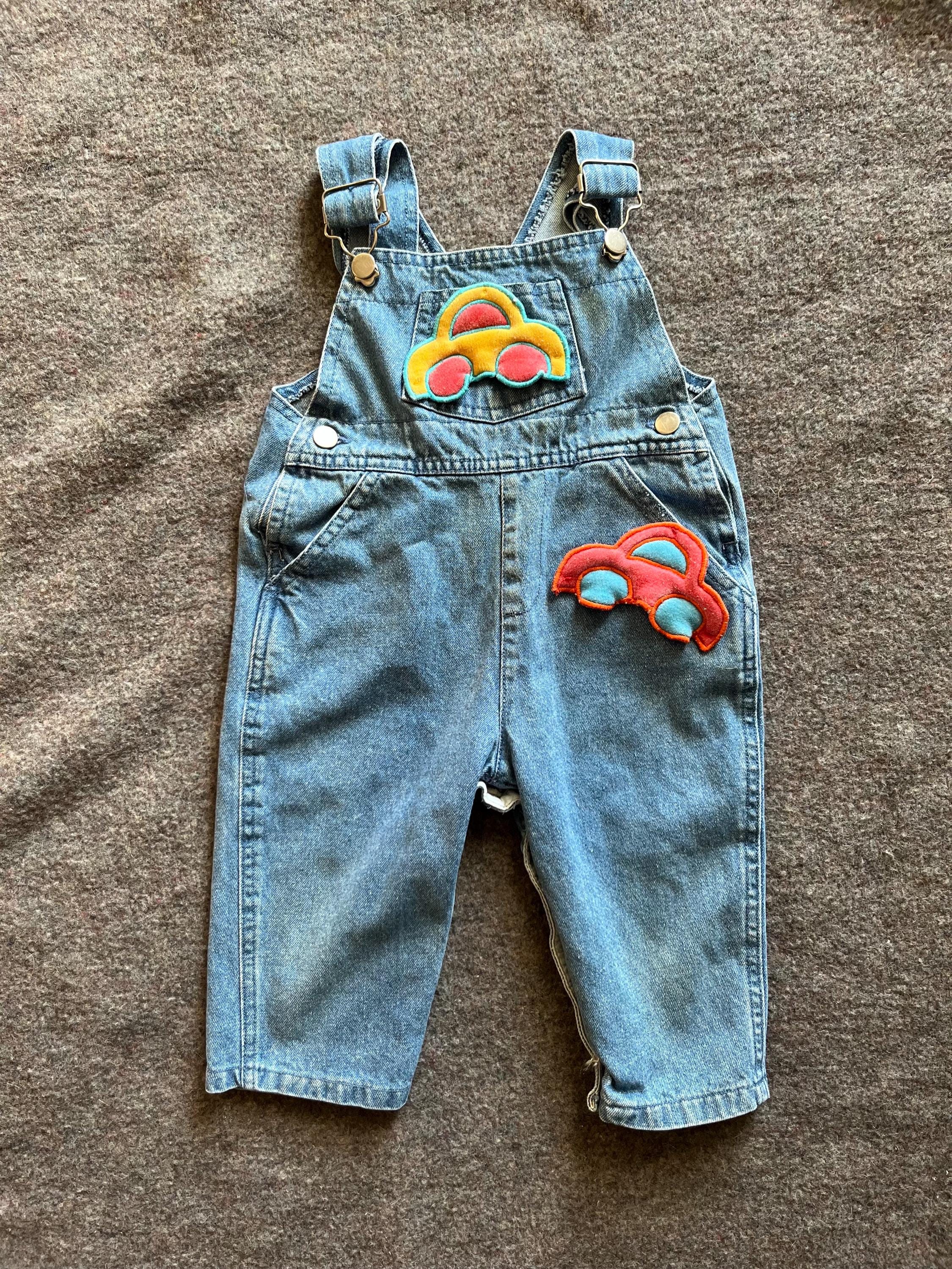 Vintage Hopscotch Denim Overalls Car Appliqué 24 Months Nineties 2000s ...