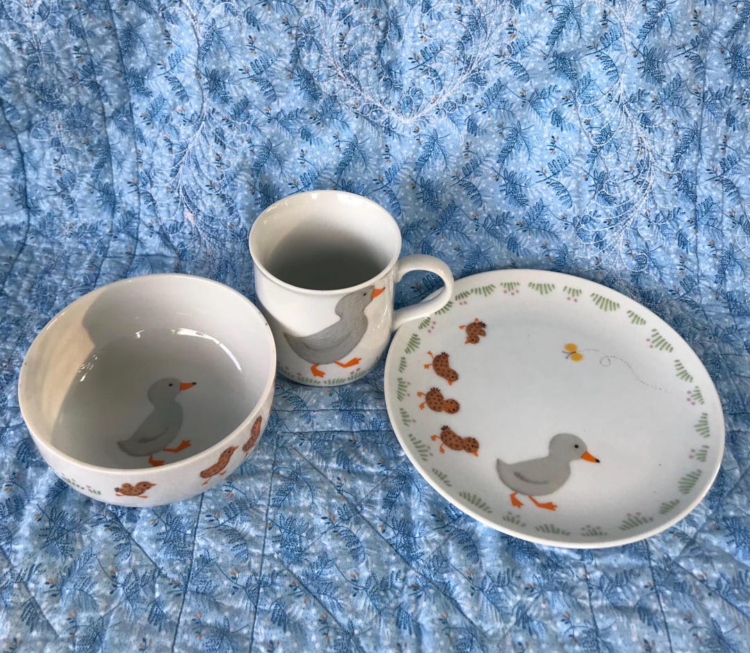 Vintage Tajimi Cup Plate Bowl Set Teacup Saucer Duck Duckling Chicken ...