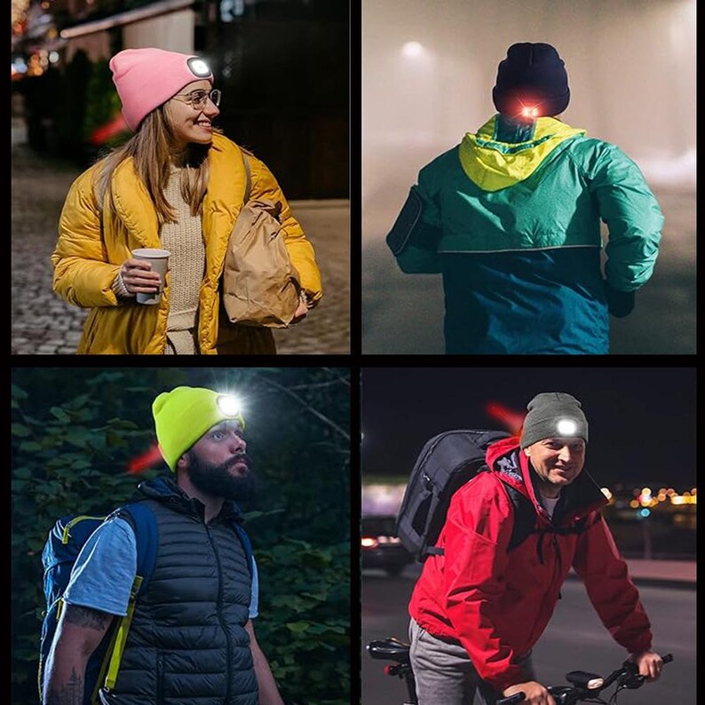 USB Rechargeable LED Beanie (front & Back) | Warm Beanie for Sports ...