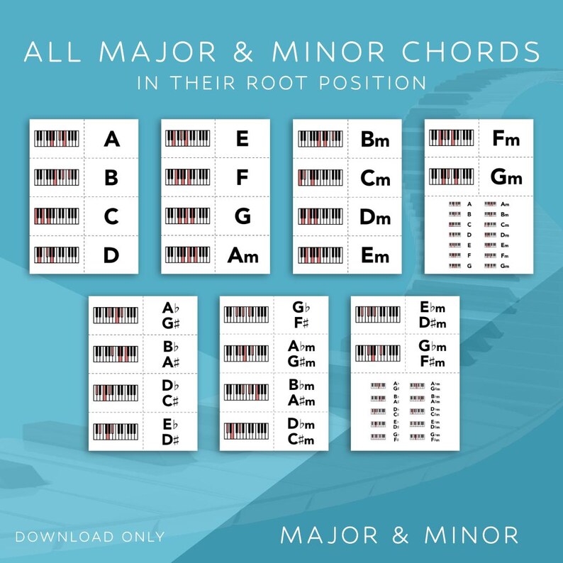 Major and Minor Chords Flashcards/memory Game for Piano and Keyboard - Etsy