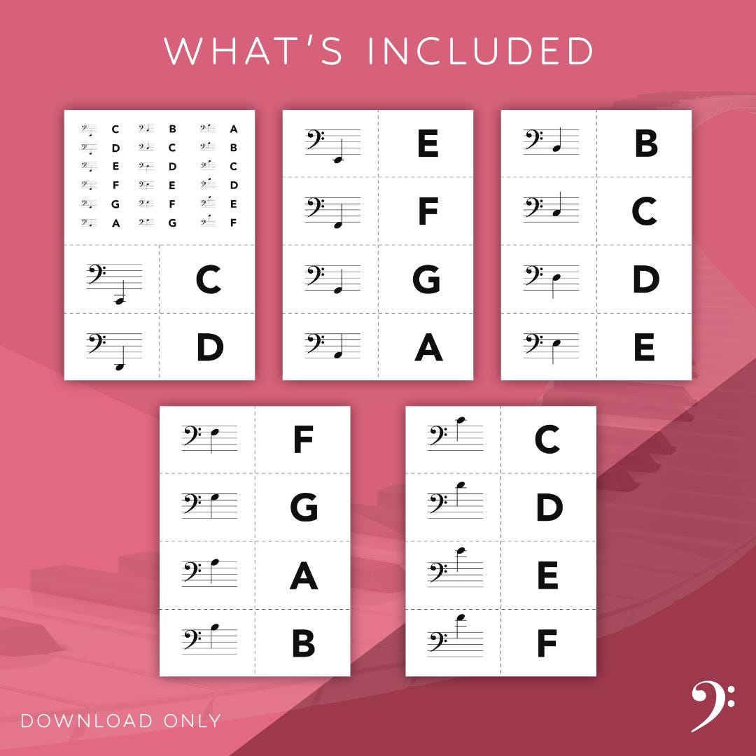 Bass Clef Notes Flashcards/memory Game for Piano and Keyboard - Etsy
