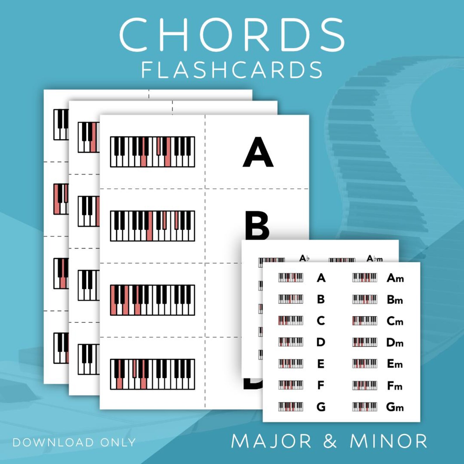 Major and Minor Chords Flashcards/memory Game for Piano and Keyboard - Etsy