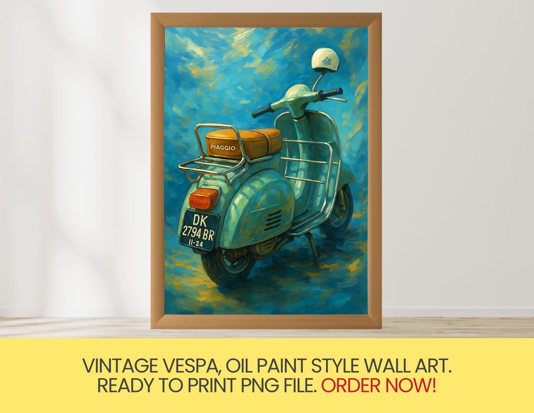 Vintage Vespa Oil Painting Style Portrait, Piaggio Scooter Retro Wall ...