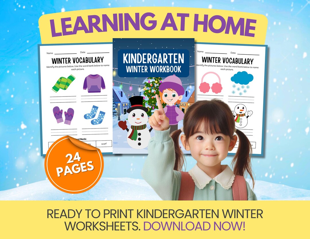 Printable Kindergarten Winter Worksheets, Kids Winter Activity Pack ...