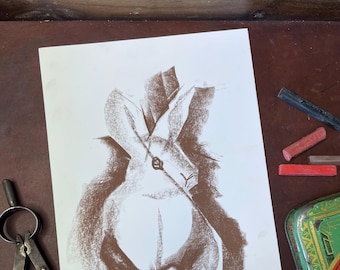Rabbit Charcoal Drawing (original, Signed) - Etsy