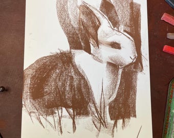 Rabbit Charcoal Drawing (original, Signed) - Etsy