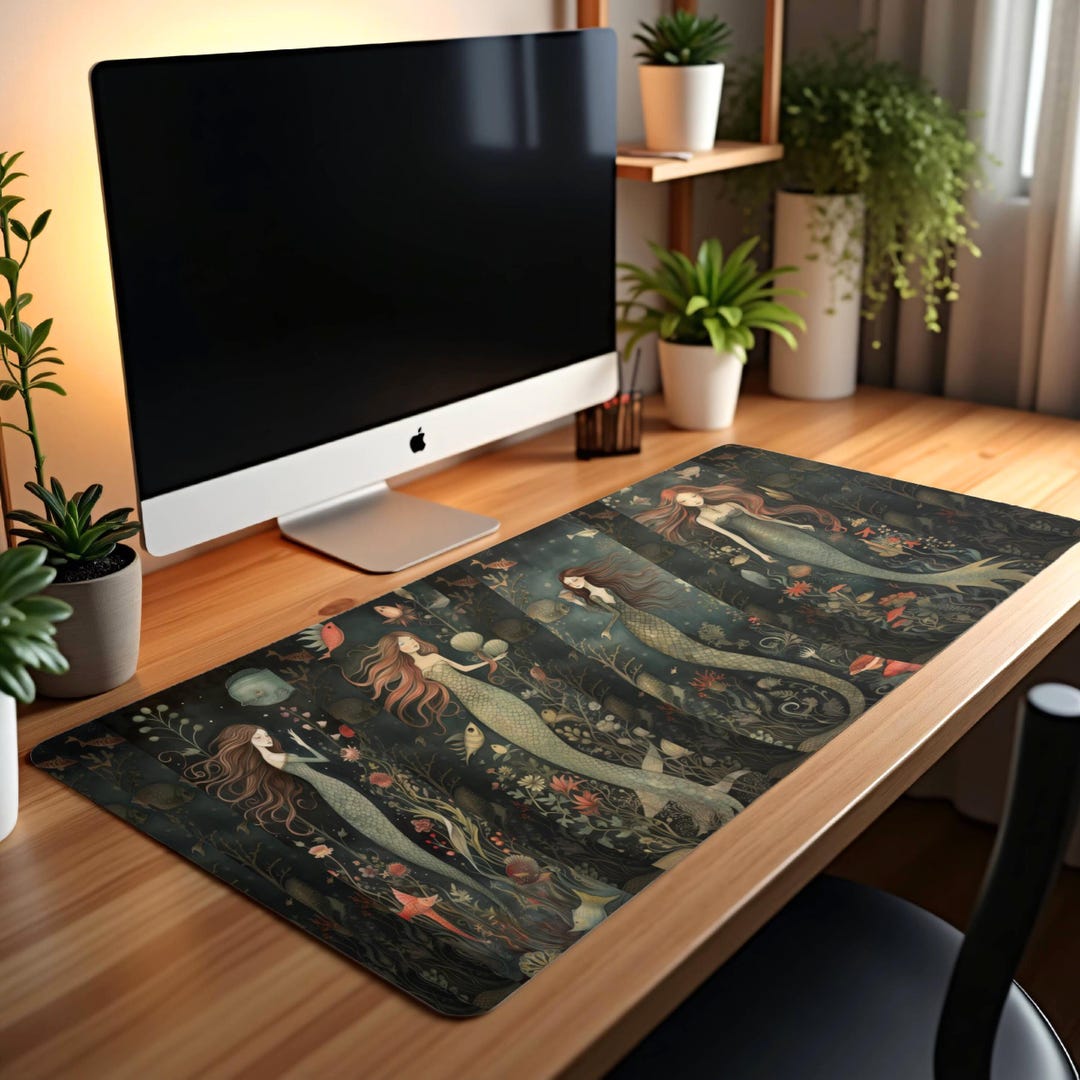 Home Decor, Desk Office Accessory, Fantasy Gothic Mermaids Desk Mat ...