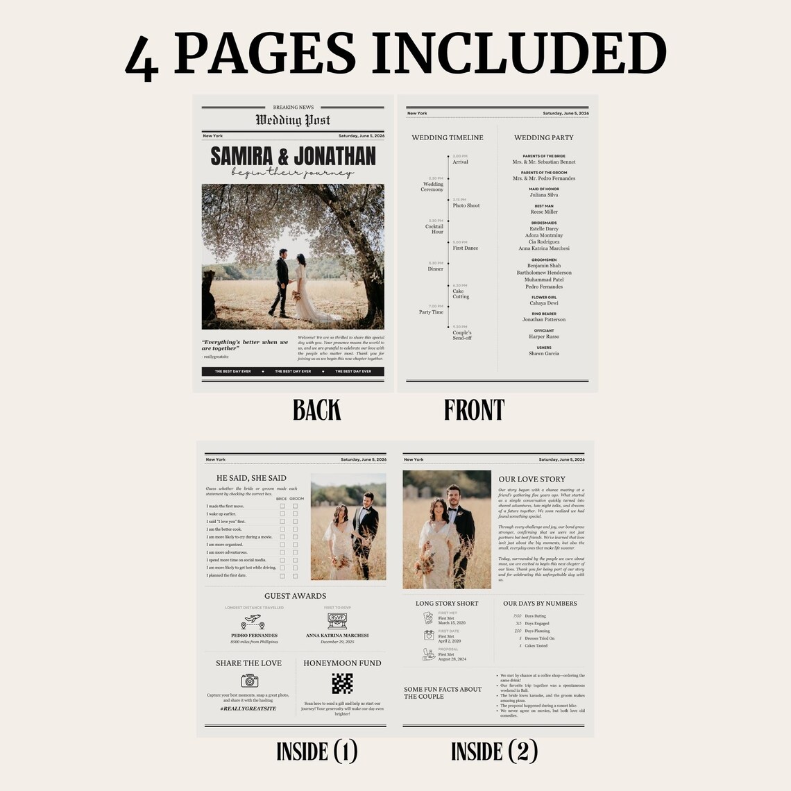 Editable Wedding Newspaper Program Template: Printable Infographic ...