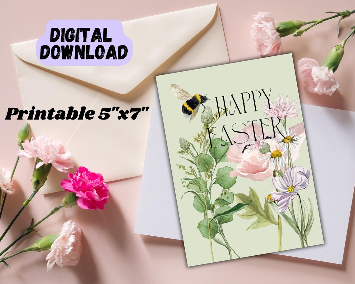Easter Card, Printable Easter Card, Easter Cards, Happy Easter, Floral ...