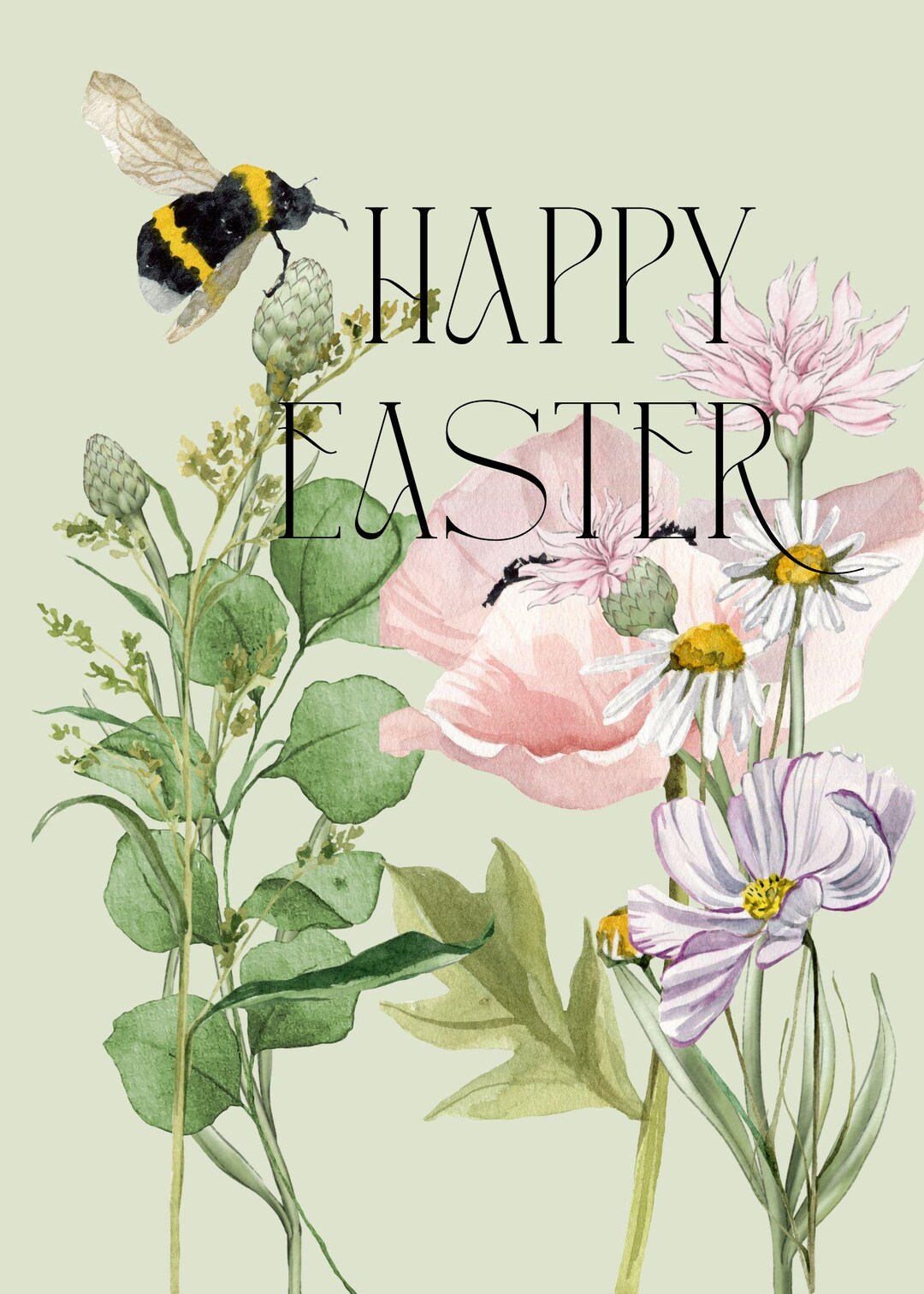 Easter Card, Printable Easter Card, Easter Cards, Happy Easter, Floral ...