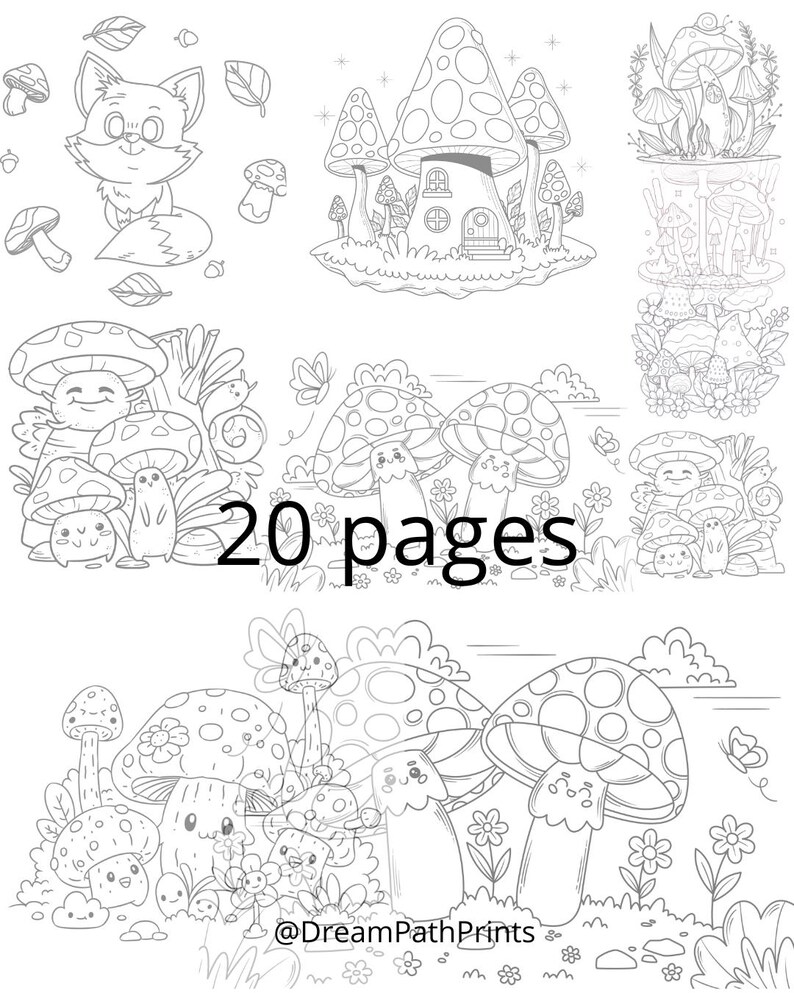 Cute Kawaii Mushroom Coloring Pages - Etsy