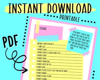 Get to Know Your Teacher Printable - Etsy