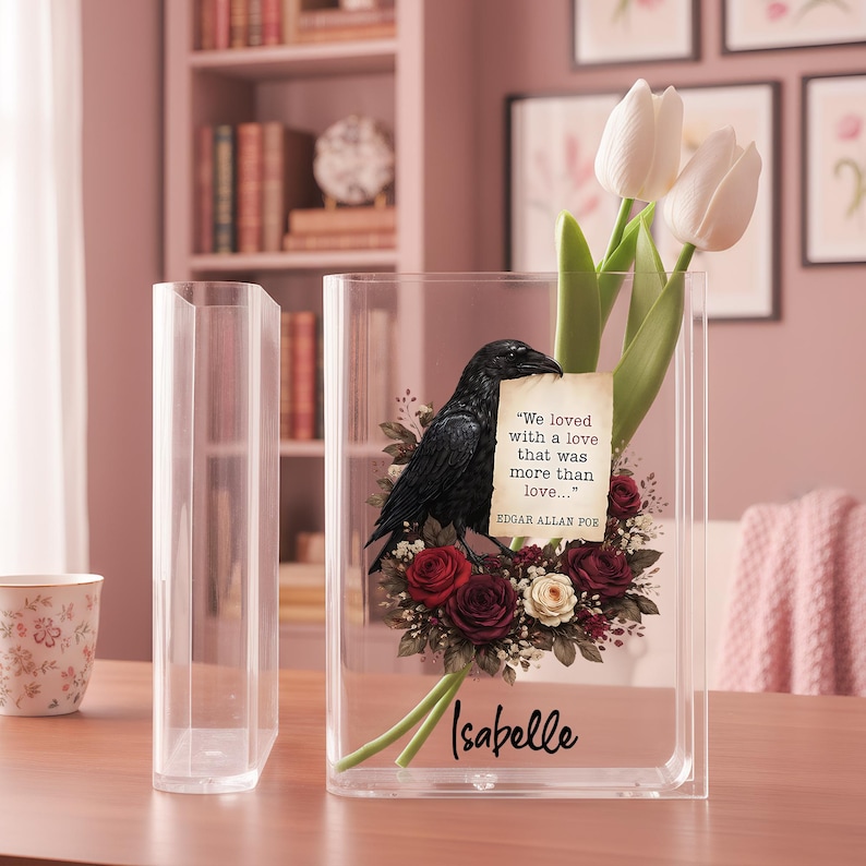 Raven Rose Gothic Acrylic Book Vase, Cozy Reading Decor, Literary Home ...