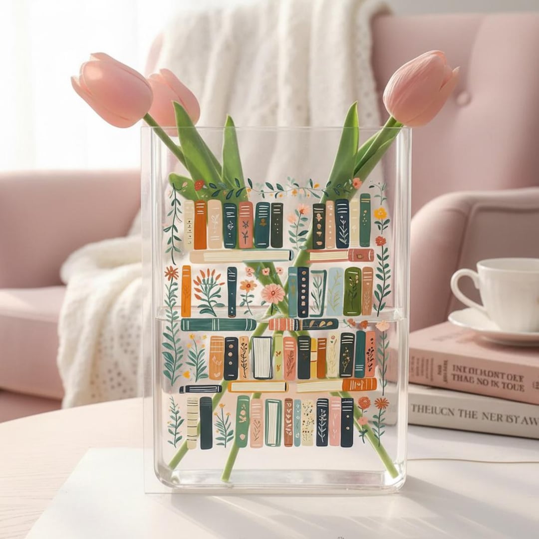 Book Flowers Wall Acrylic Book Vase, Cozy Reading Decor, Literary Home ...
