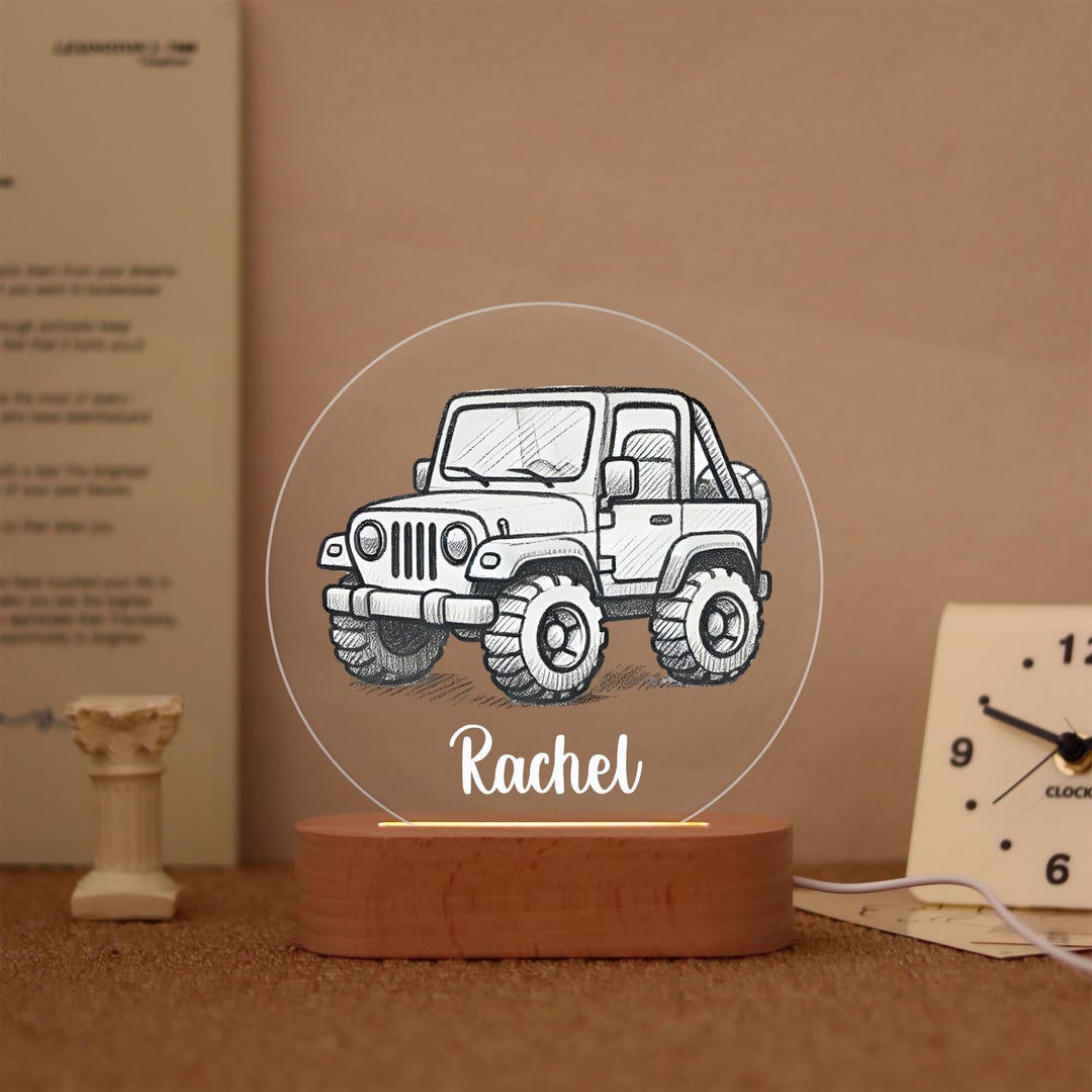 Sketch Cartoon Jeep Night Light, Baby Gift, Custom Girls Boys Night ...