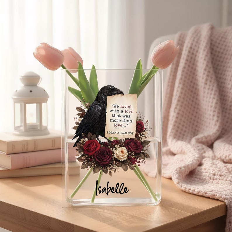 Raven Rose Gothic Acrylic Book Vase, Cozy Reading Decor, Literary Home ...