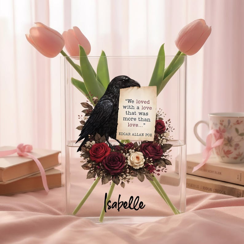 Raven Rose Gothic Acrylic Book Vase, Cozy Reading Decor, Literary Home ...