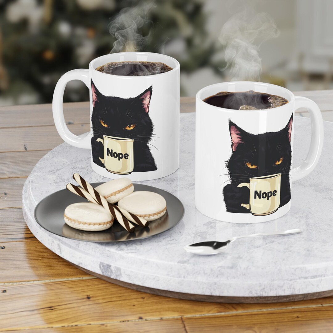 Funny Morning Nope Coffee Mug, Black Cat, Cute Ceramic Cup, Novelty Tea ...