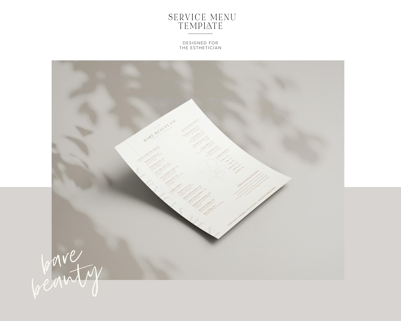 Editable Esthetician Service Menu Template | Spa & Skincare Price List ...