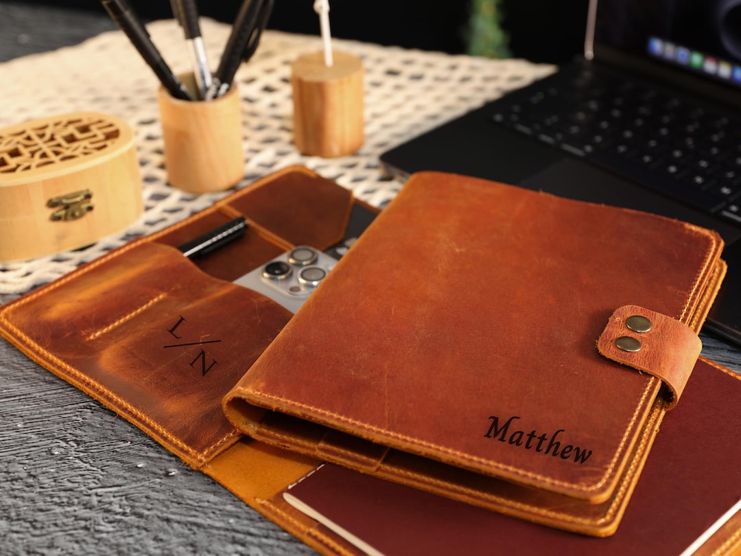 Personalized Leather Portfolio, Custom Notepad Holder, Engraved ...