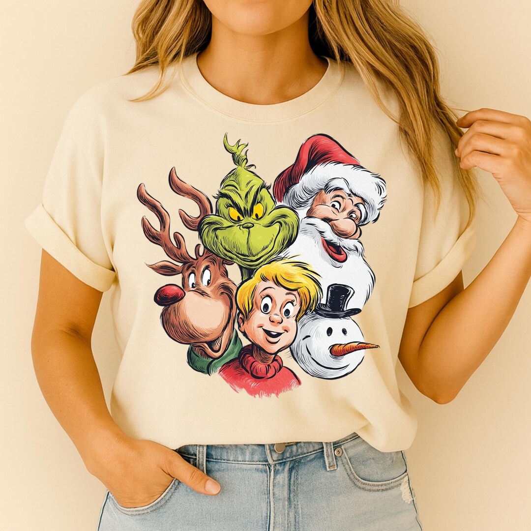 Retro Christmas Characters PNG, Green Mean One Santa Reindeer Snowman ...