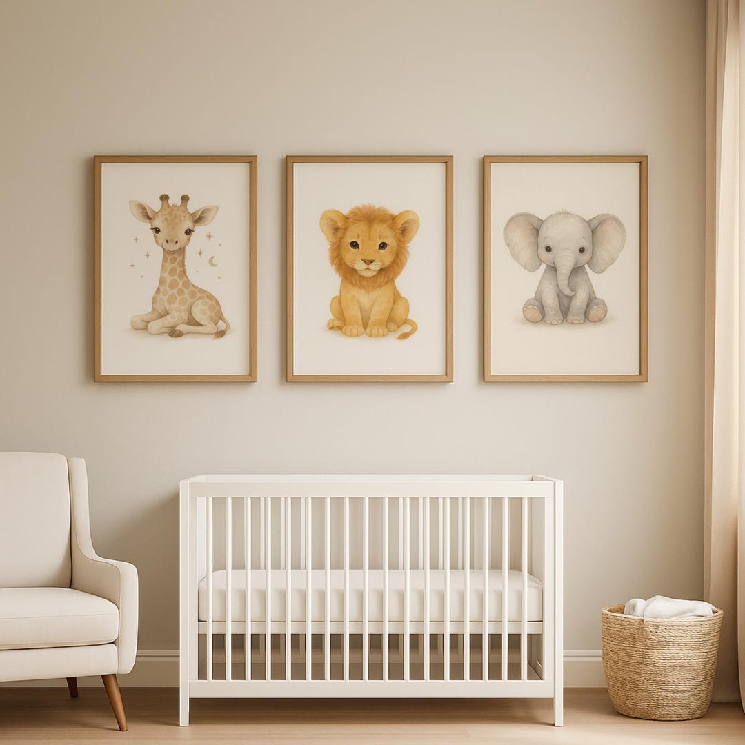 Safari Nursery Wall Art Set, Baby Animal Digital Prints, Lion Giraffe ...