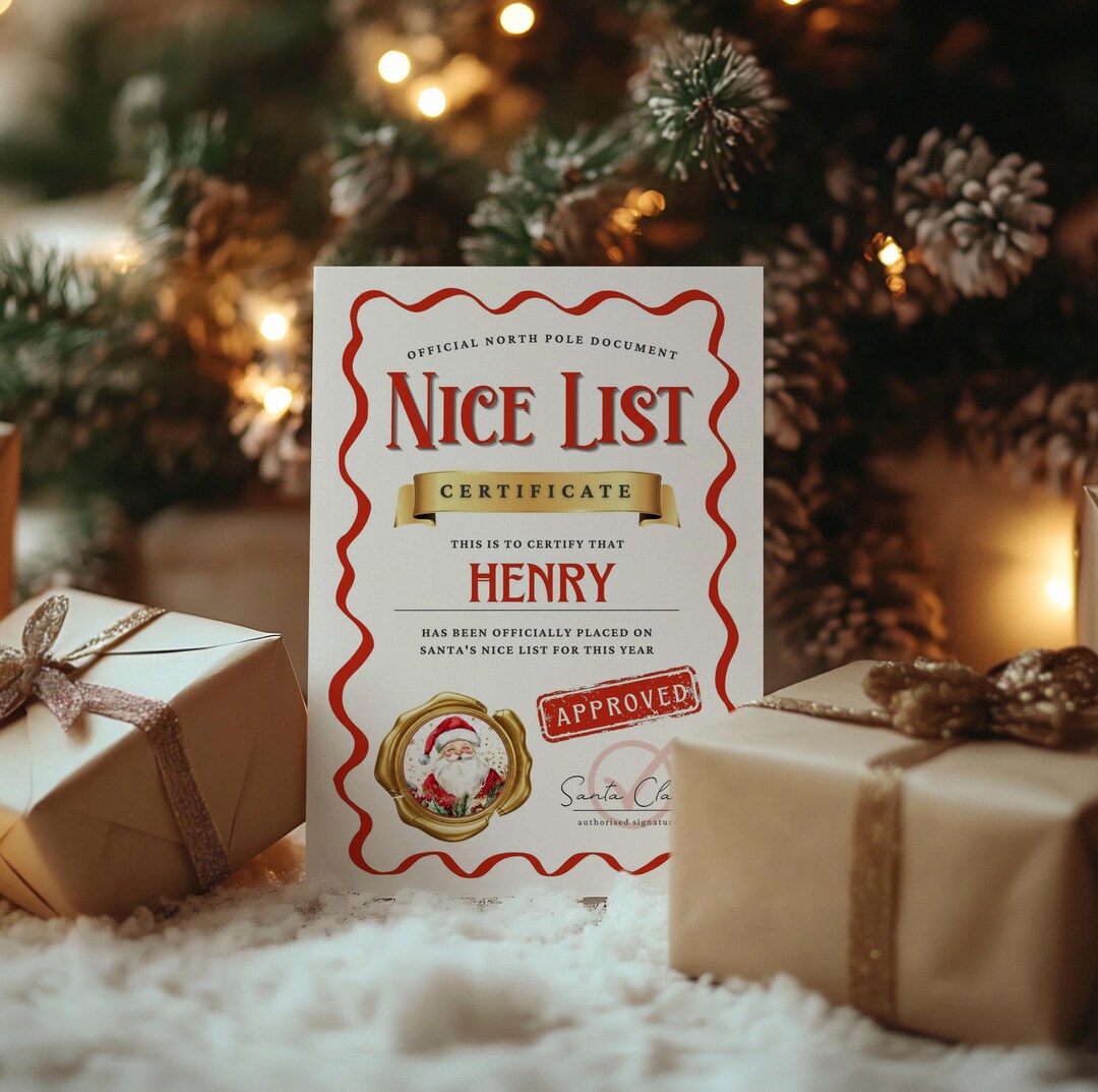 Editable Nice List Certificate • Santa Certificate Printable ...