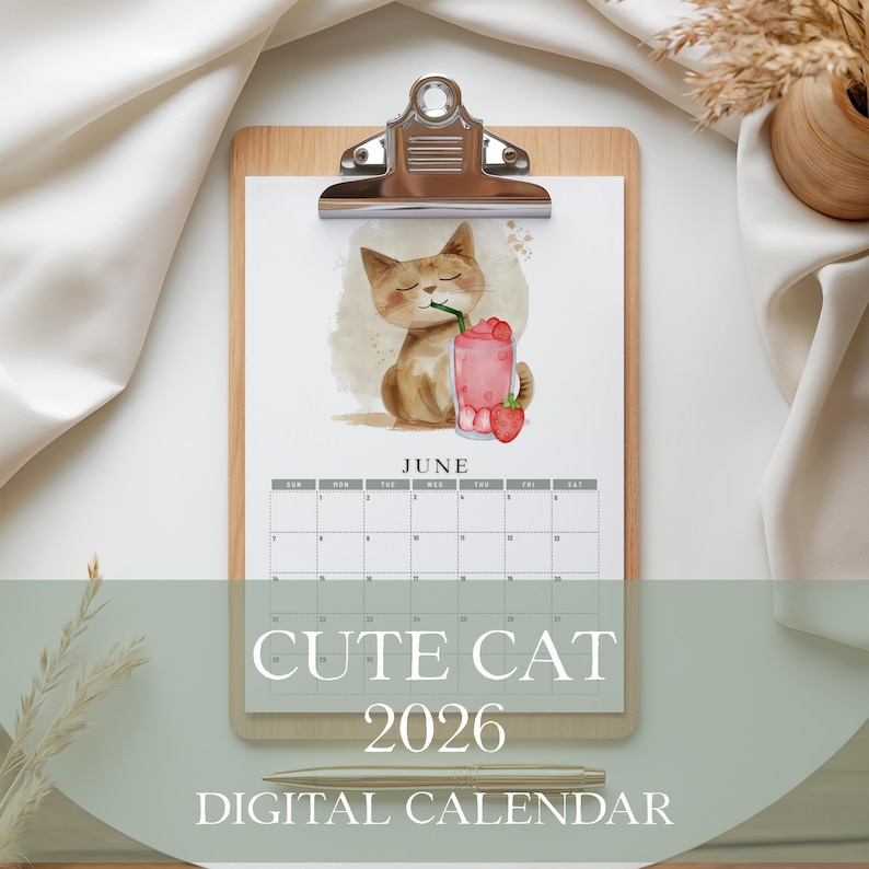 Calendario imprimible de gatos 2026 / Planificador mensual digital de ...