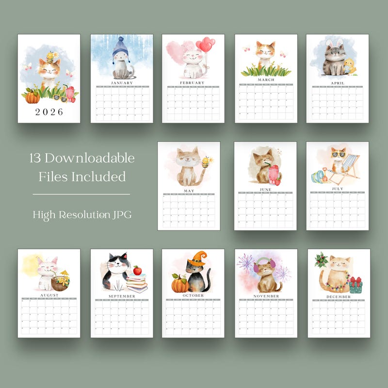 Watercolor Cat Calendar - Etsy