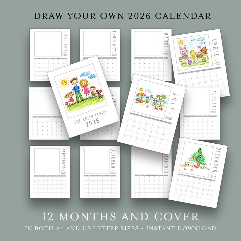 2026 Colouring Calendar: Draw Your Own DIY Monthly Art Planner (instant ...
