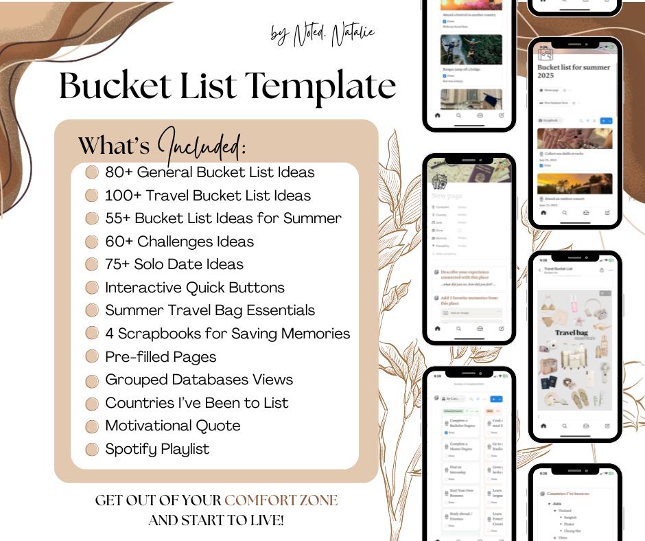 Ultimate Notion Bucket List Template | Travel&summer Bucket List, Solo ...