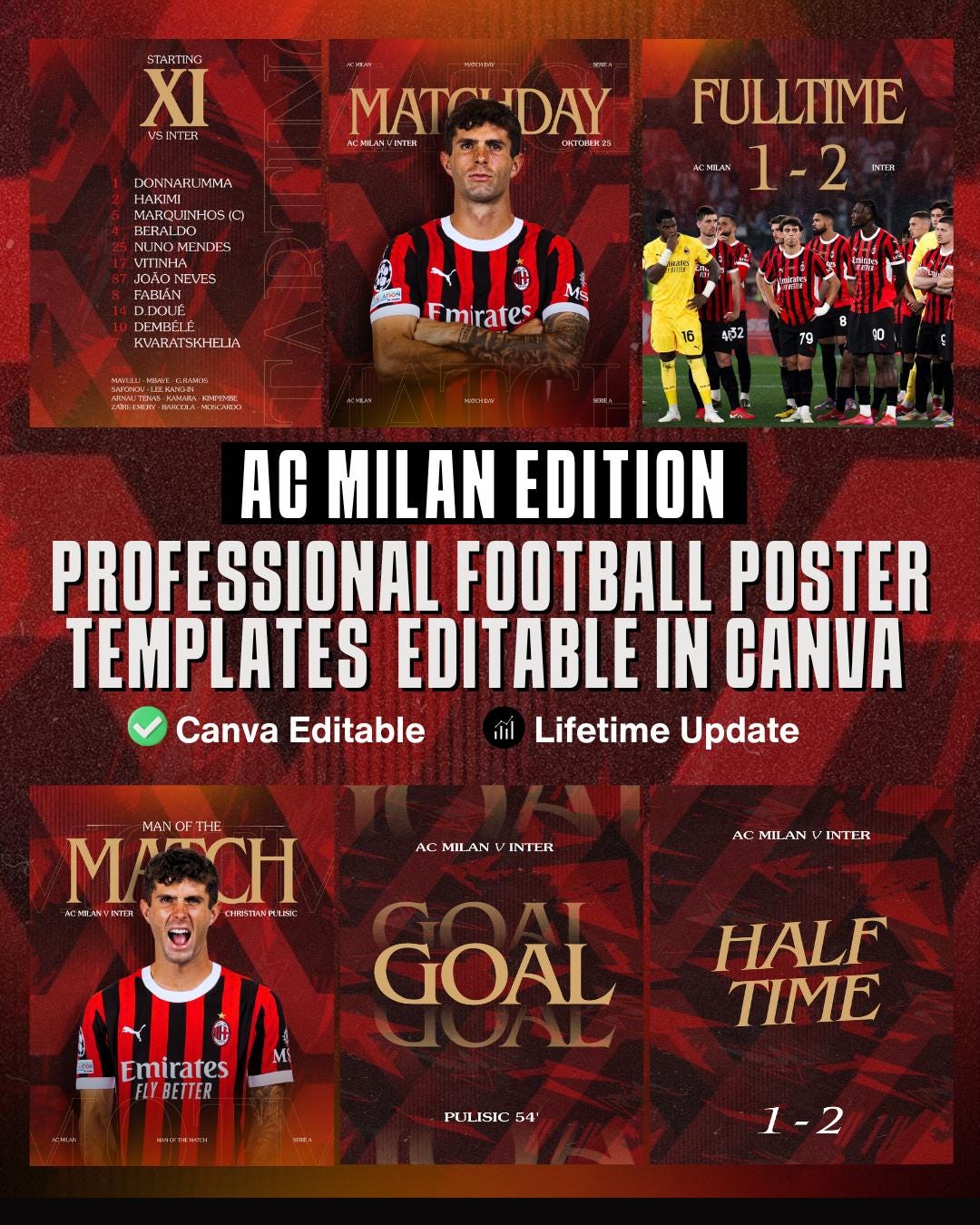Milano Football Poster Template: Editable Canva Matchday Graphics ...