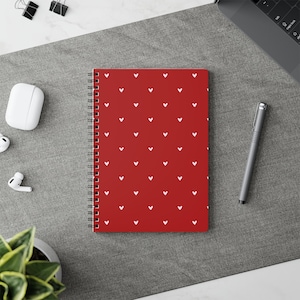 Red Heart Pattern A5 Wirobound Notebook - Cute Journal for Writing ...