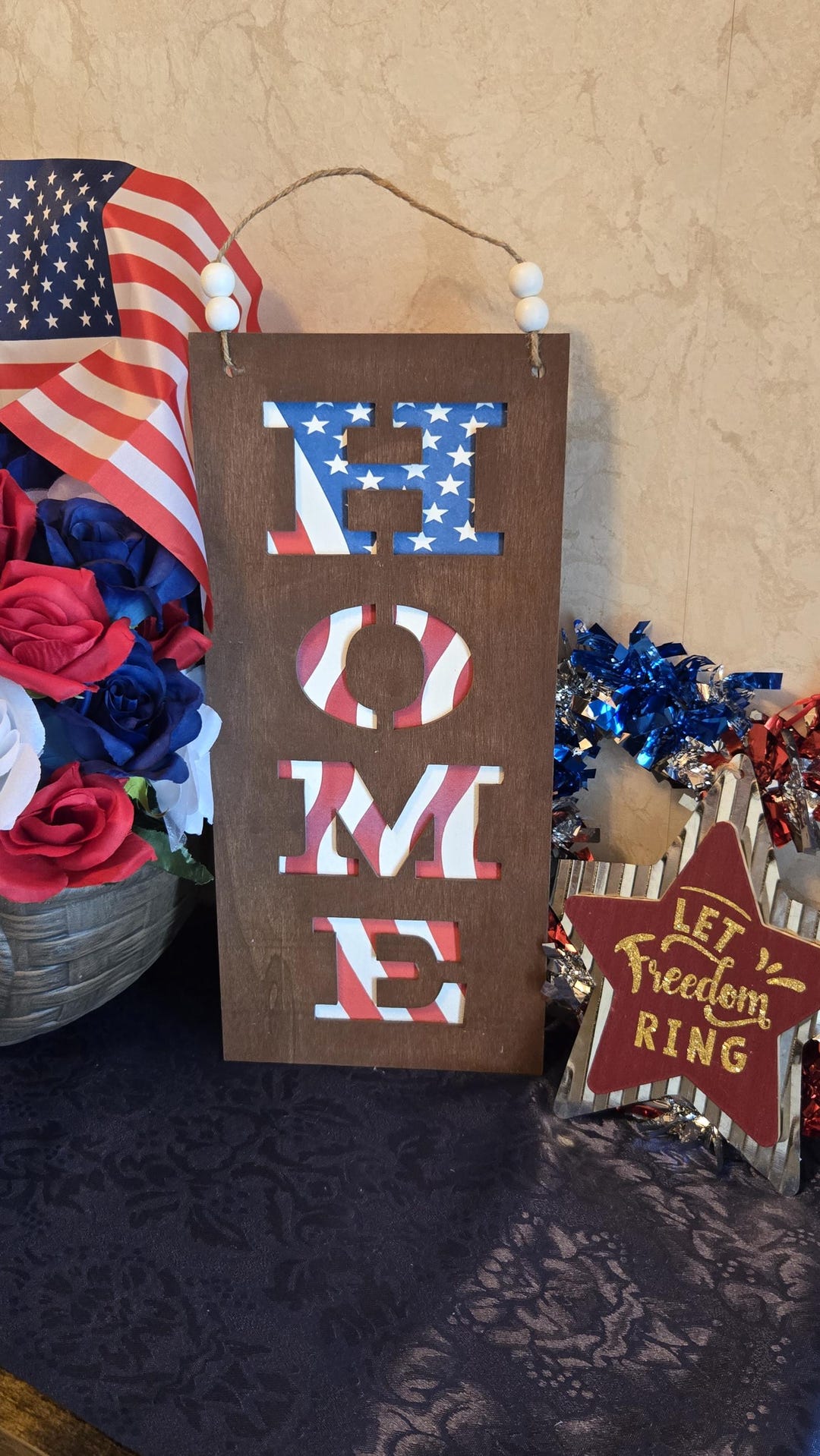 Patriotic Stars and Stripes 'HOME' Sign. Wooden Sign or Wall Hanging ...