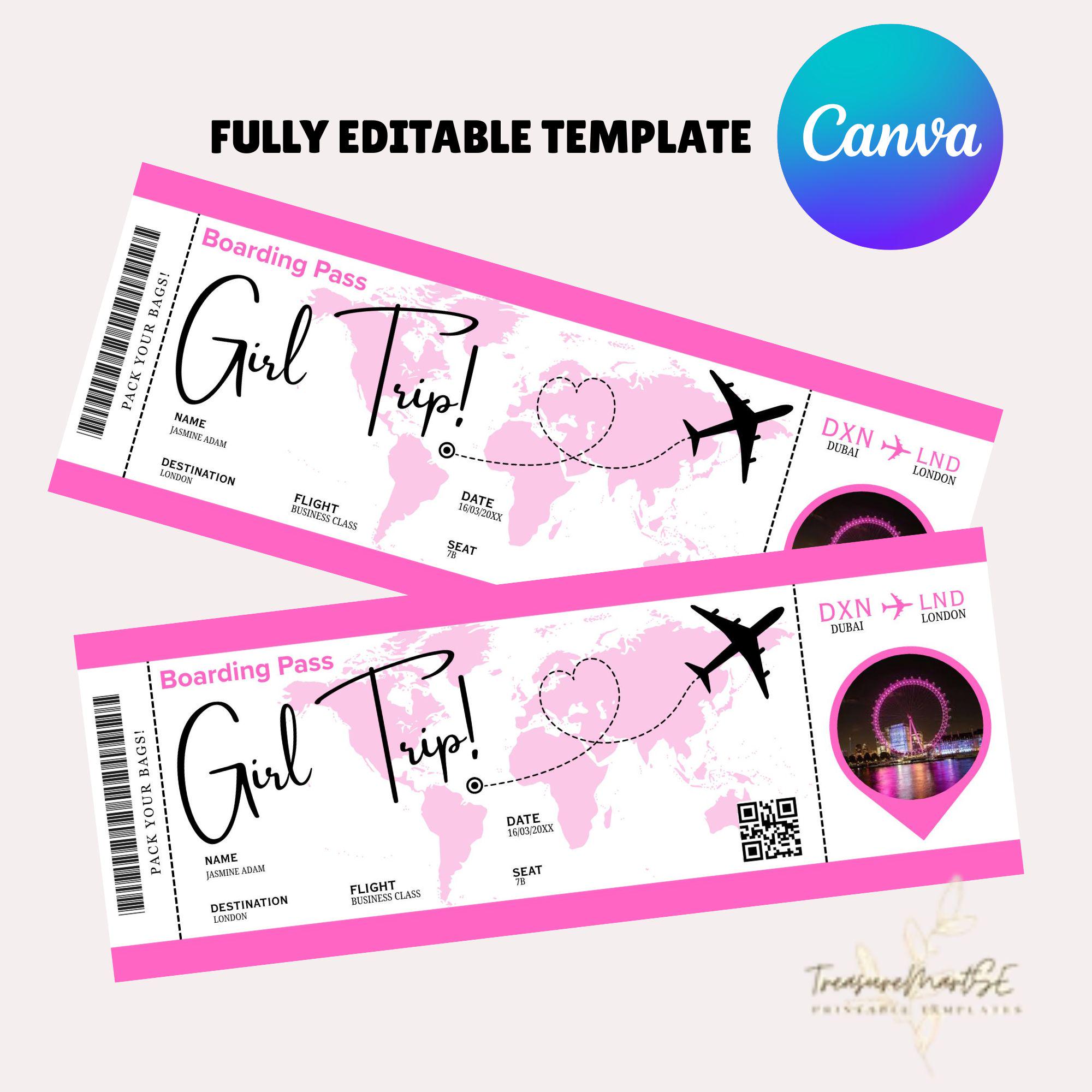 Editable Boarding Pass Template, Printable Personalized Airline Ticket ...