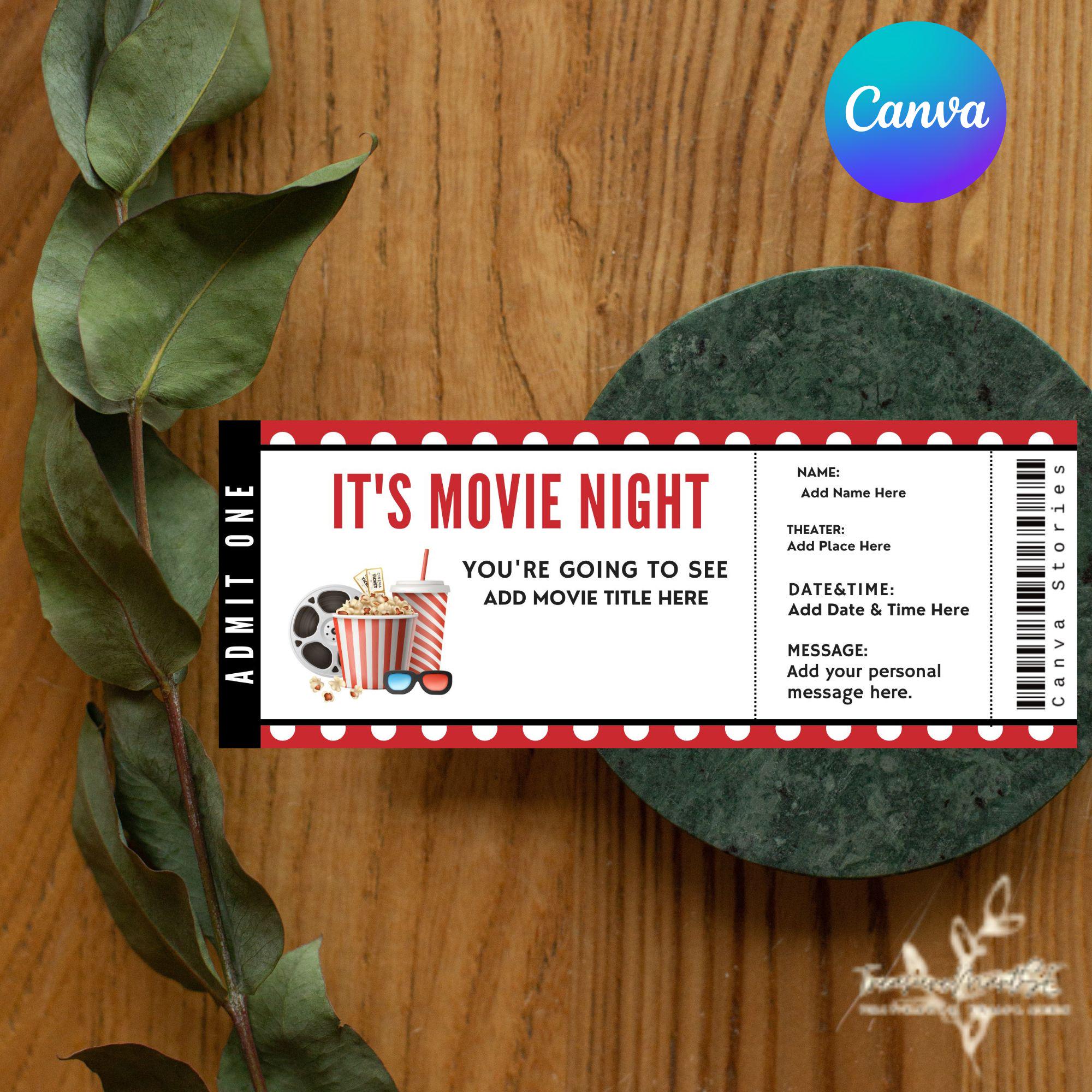 Printable MOVIE Gift Tickets. Cinema Themed Gift Reveal Ticket ...
