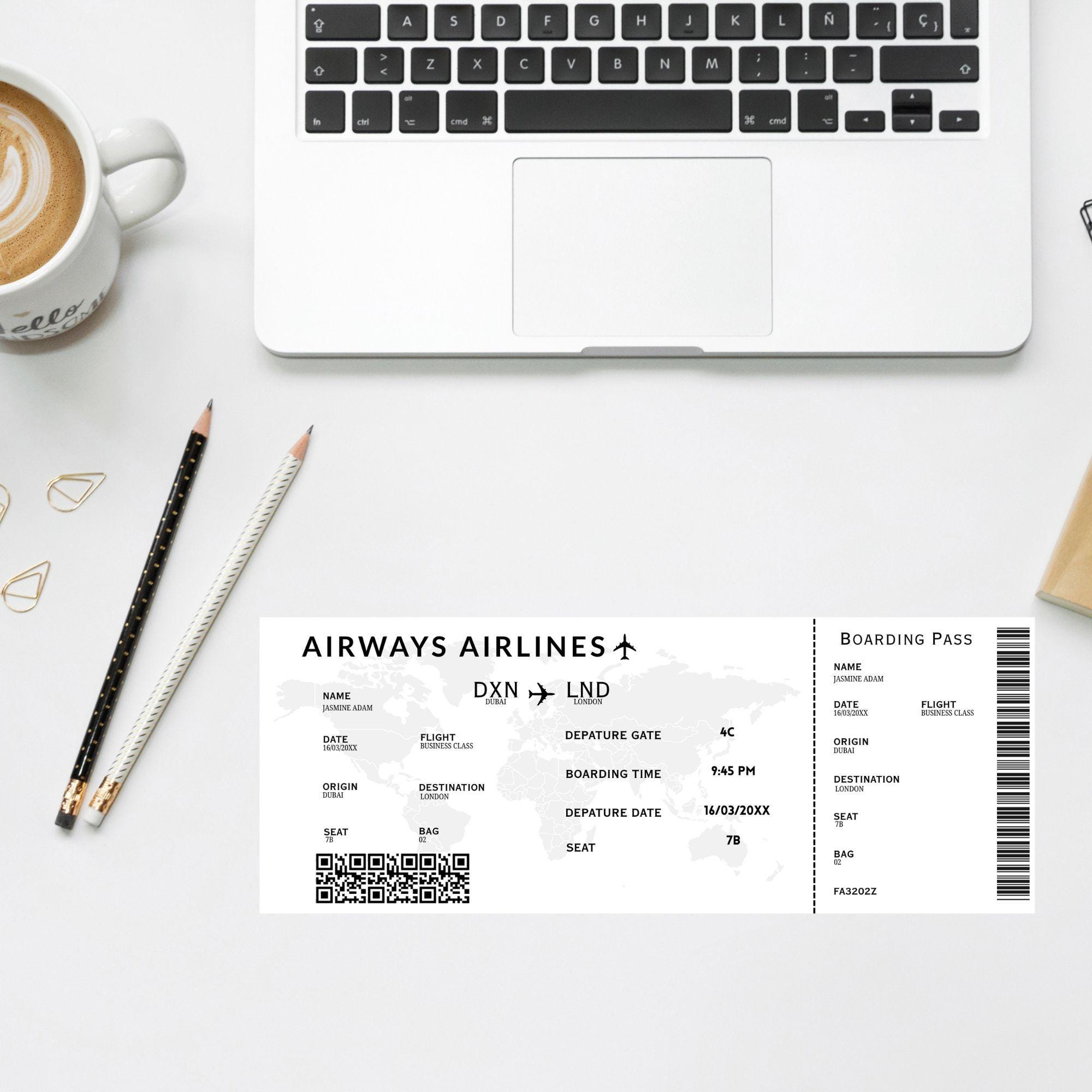 Editable Boarding Pass Template, Printable Personalized Airline Ticket ...