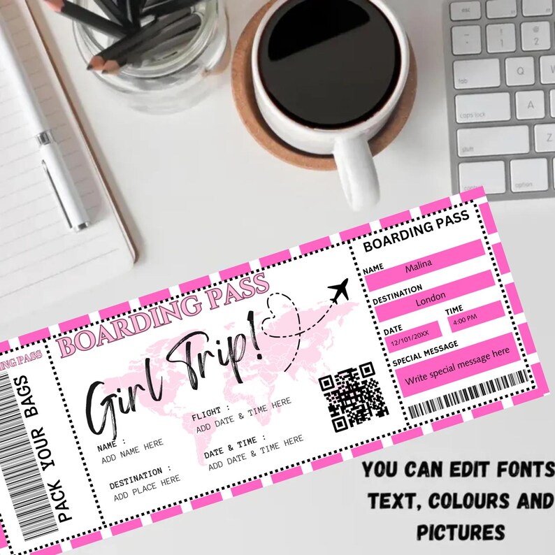 Custom Girls Trip Boarding Pass Template, Editable Canva Surprise ...