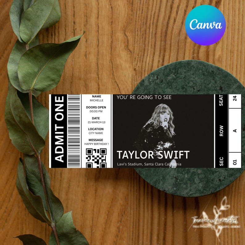 Editable Concert Ticket Canva, DIY Tickets Template, Printable Custom ...