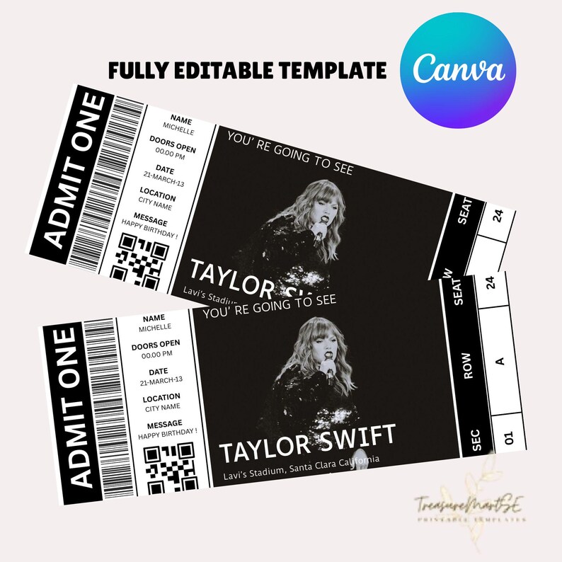 Editable Concert Ticket Canva, DIY Tickets Template, Printable Custom ...